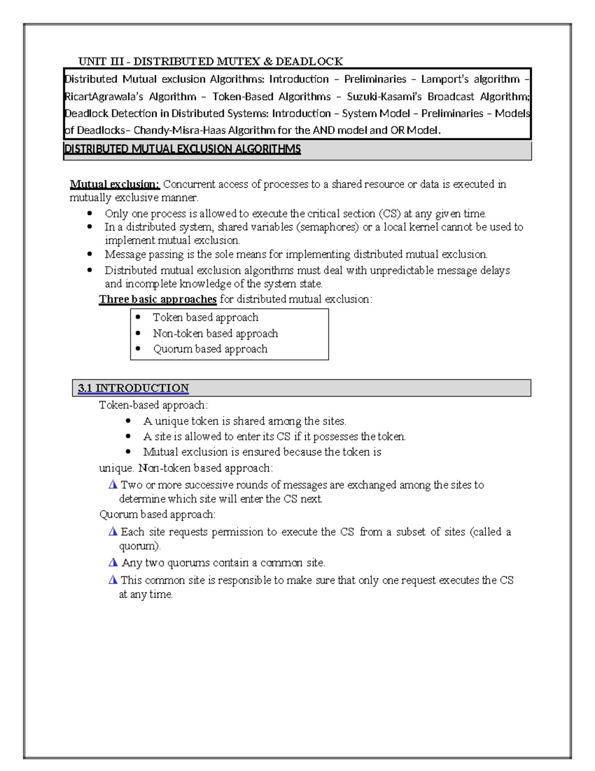 Unit 3 Pages 71 97 Unit 3 Notes Unit Iii Distributed Mutex And Deadlock Mutual Exclusion