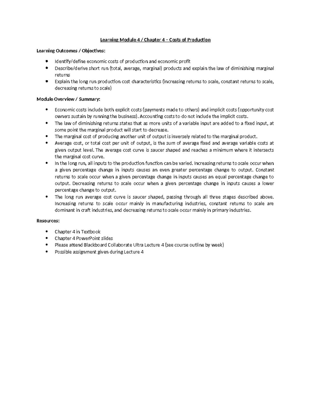 Practice Material - Learning Module 4 / Chapter 4 – Costs of Production ...