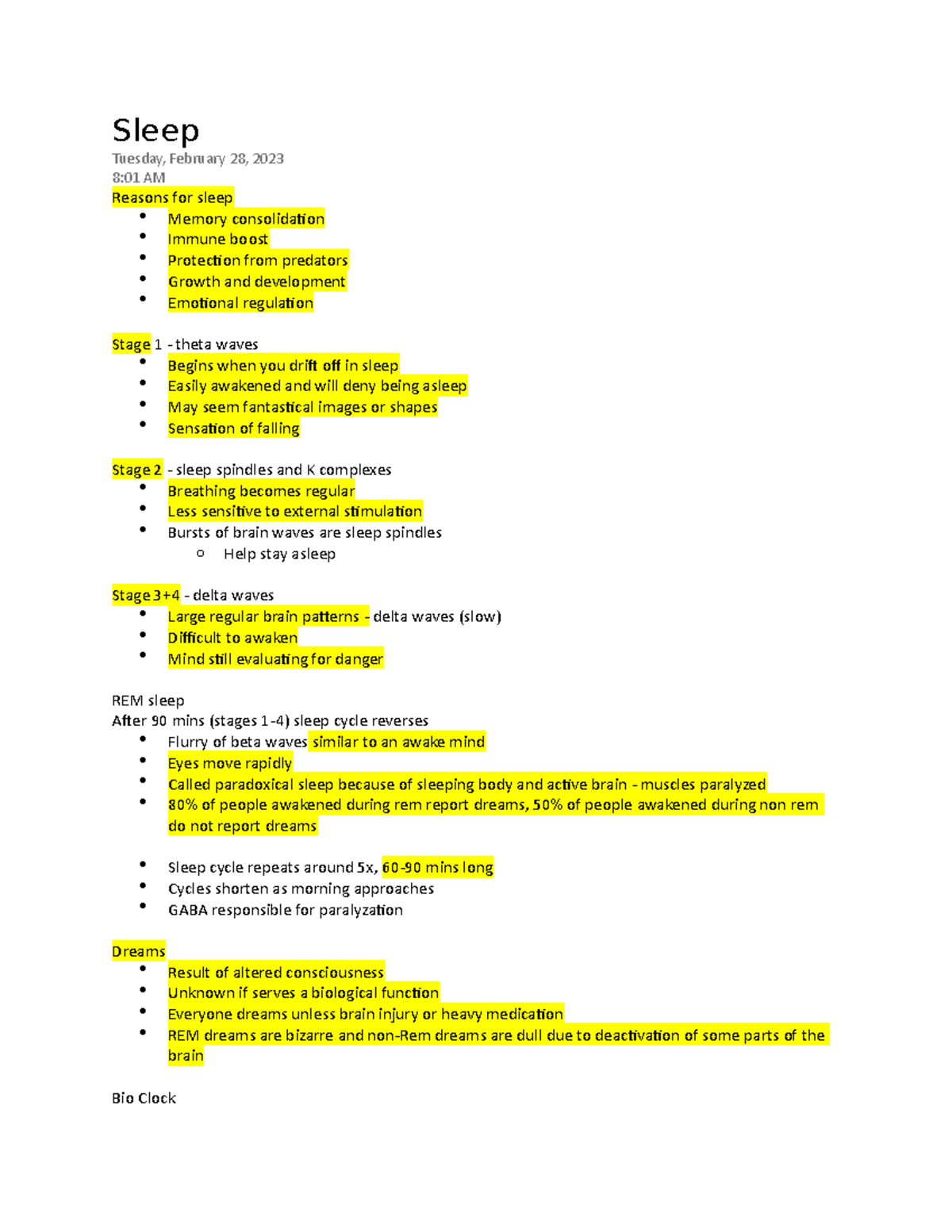 Sleep notes - Professor McMillon - Sleep Tuesday, February 28, 2023 8: ...