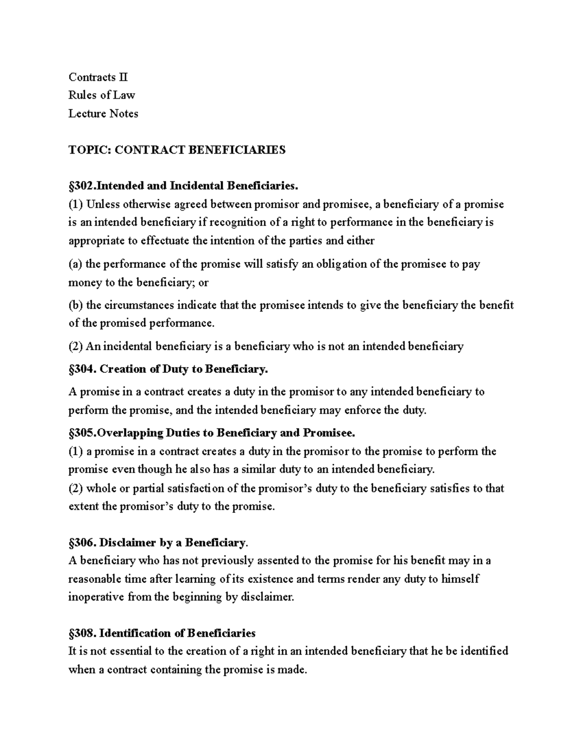 Intended and Incidental Beneficiaries - Contracts II Rules of Law ...