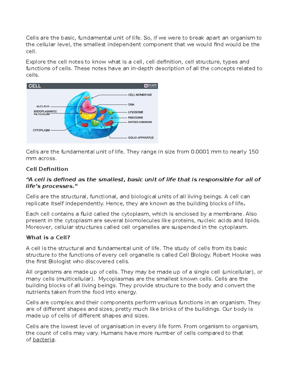 Cells are the basic - So, if we were to break apart an organism to the ...