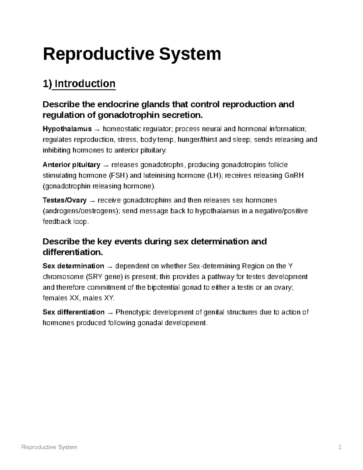 Reproductive System - Lecture notes 4 - Reproductive System 1 ...