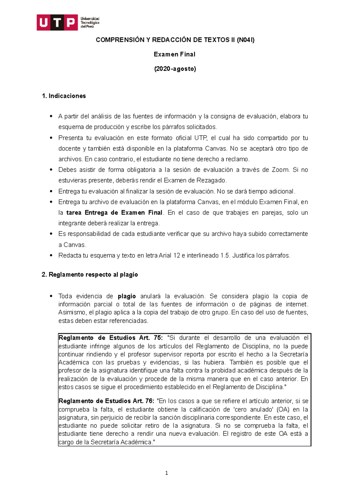 Comprensión Y Redacción DE Textos 2 Examen Final Formato UTP - COMPRENSIÓN Y REDACCIÓN DE TEXTOS ...