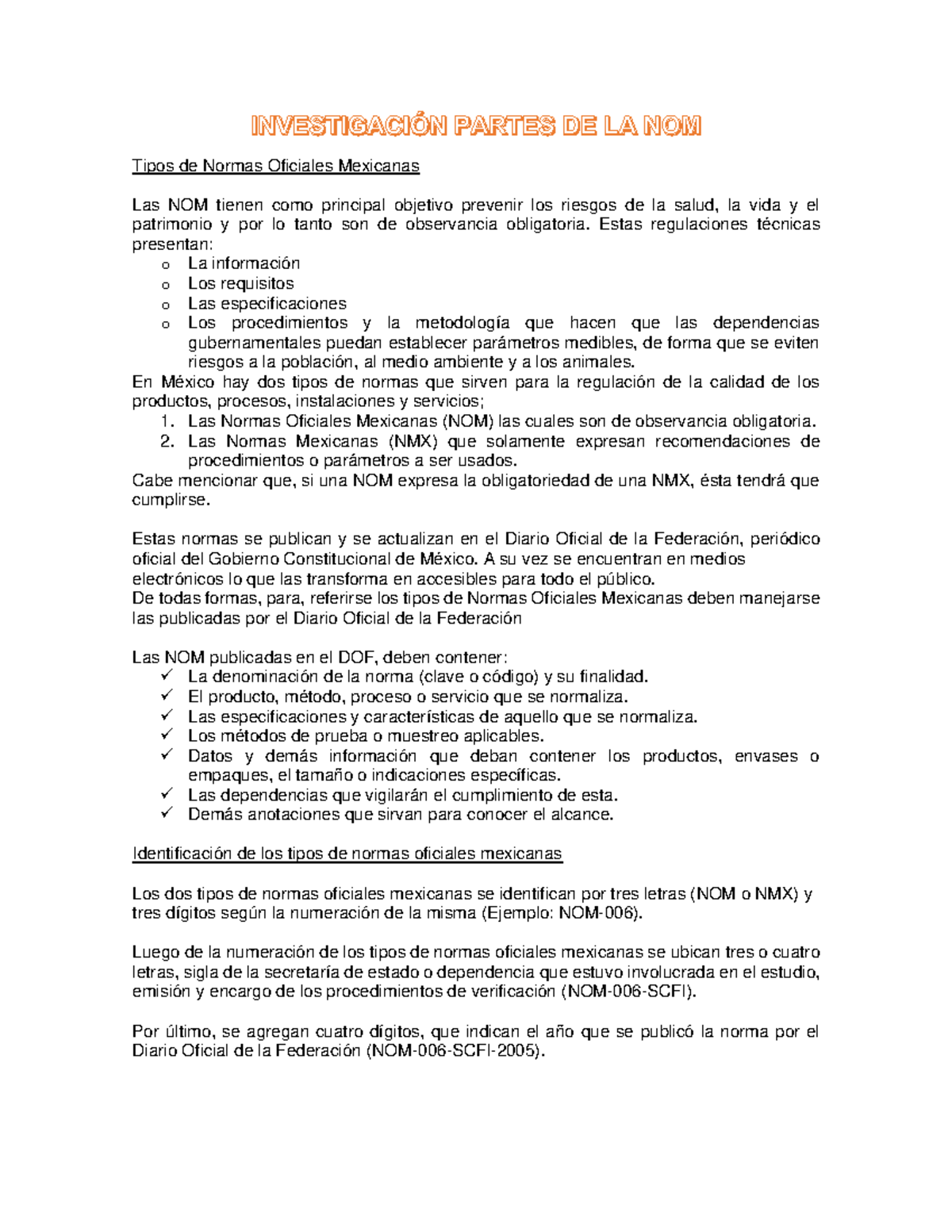 Investigación Partes DE LA NOM - Tipos de Normas Oficiales Mexicanas ...