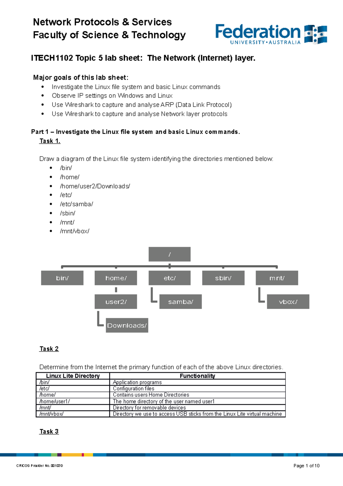 ITECH1102 - Lab 5 - Network Layer - Faculty of Science & Technology ...