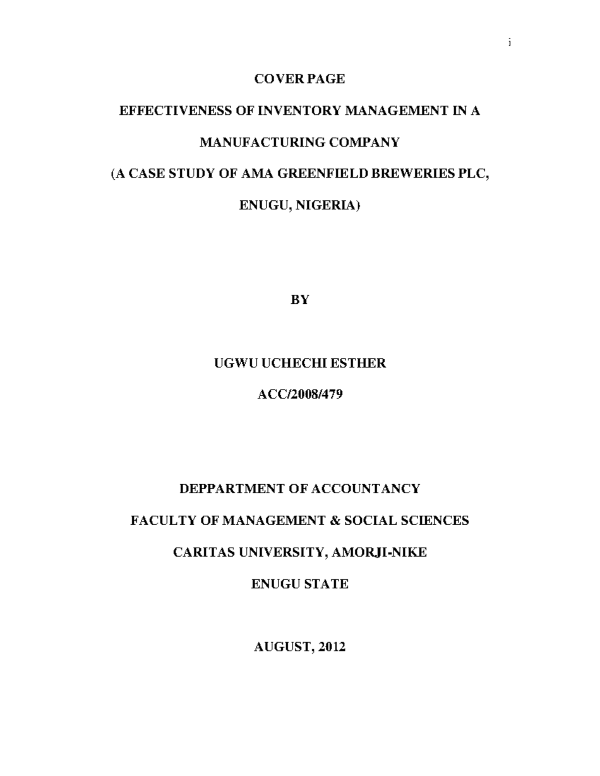 Effectiveness OF Inventory Management IN A Manufacturing Company - i ...