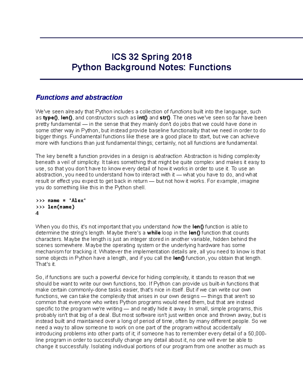 Review - Functions in Python - ICS 32 Spring 2018 Python Background ...