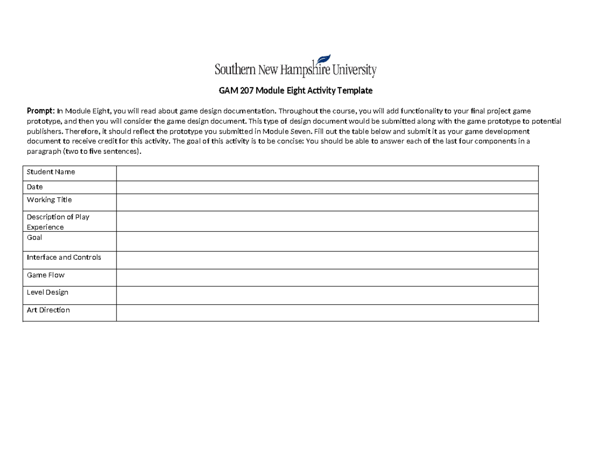 GAM 207 Module Eight Activity Template - GAM 207 Module Eight Activity ...