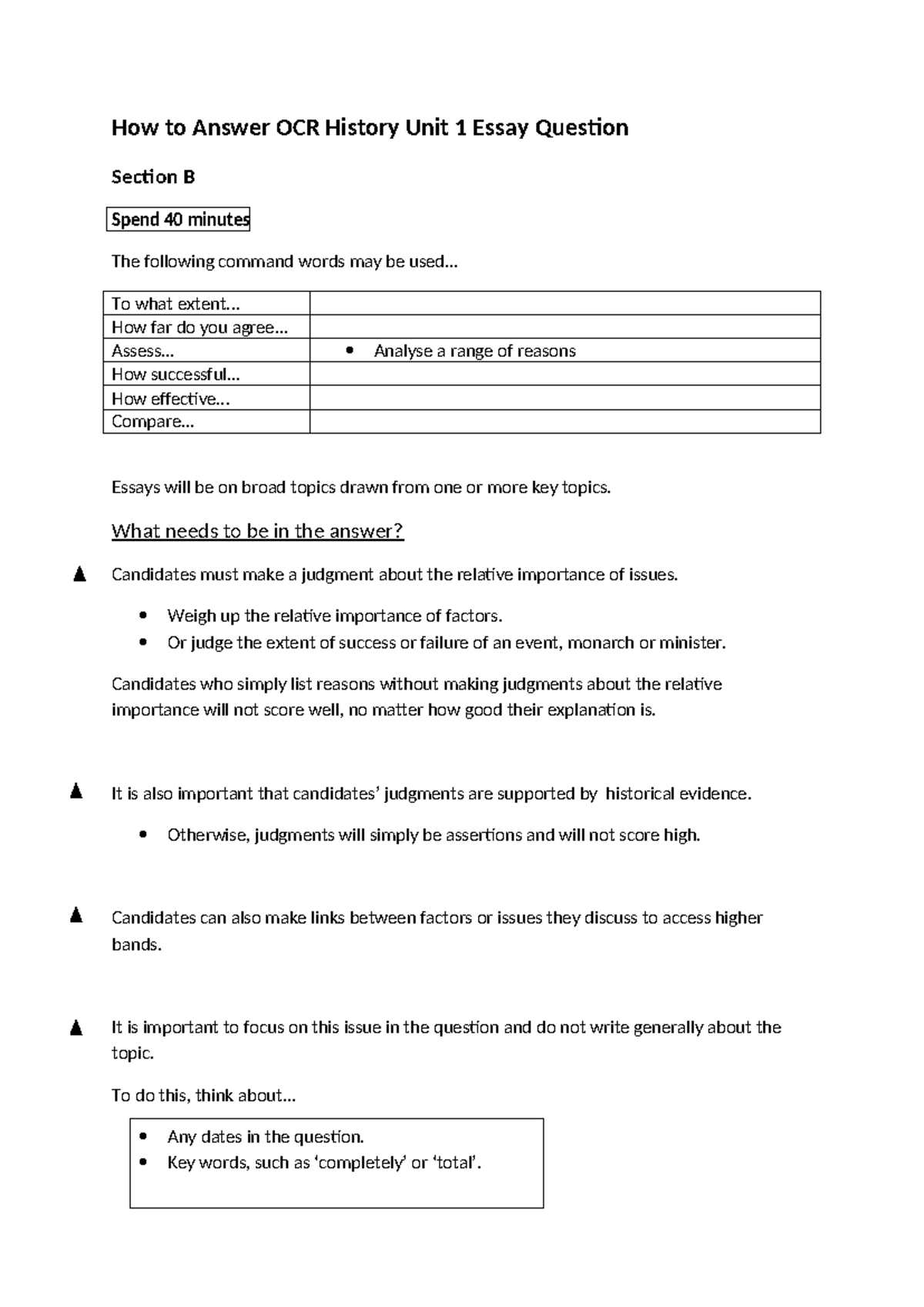 How to Answer OCR Unit 1 Essay Question - How to Answer OCR History ...