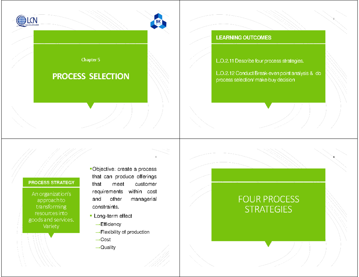 5. Chapter 5 - Process Selection - Chapter 5 PROCESS SELECTION L.O.2 ...