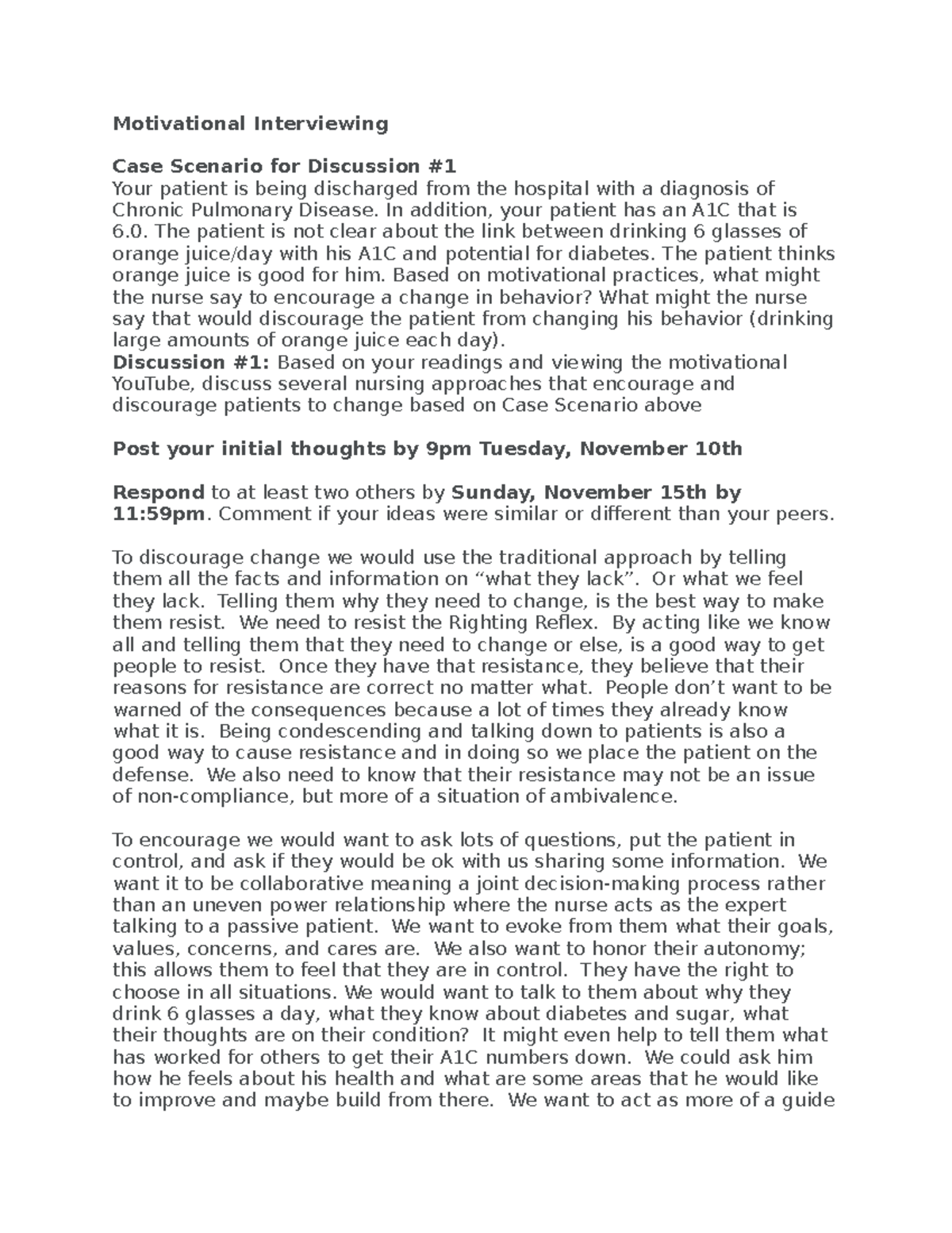 Motivational Interviewing Discussion - Motivational Interviewing Case ...