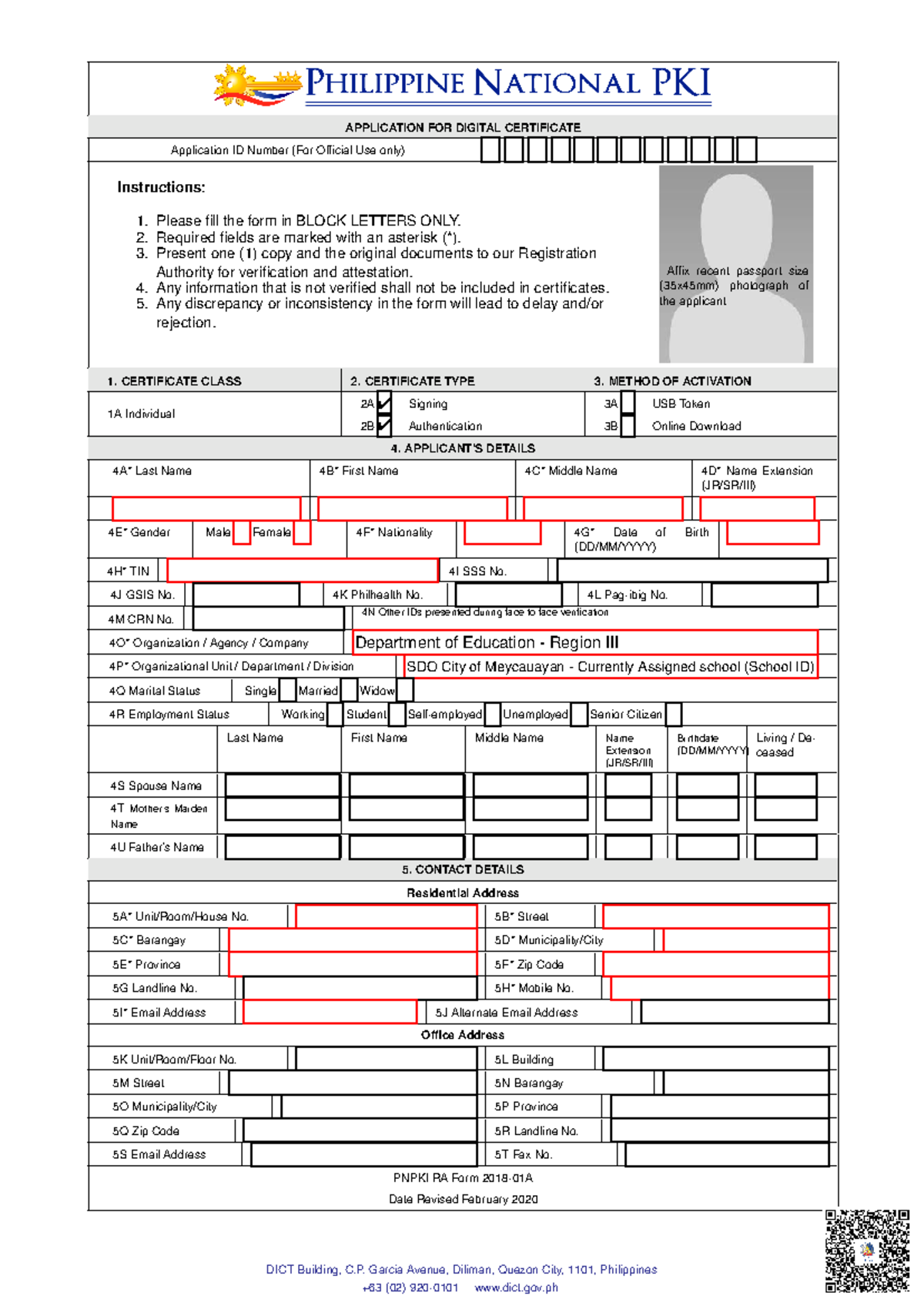 Pnpki Individual Certificate Application Form fillable v2 - APPLICATION ...
