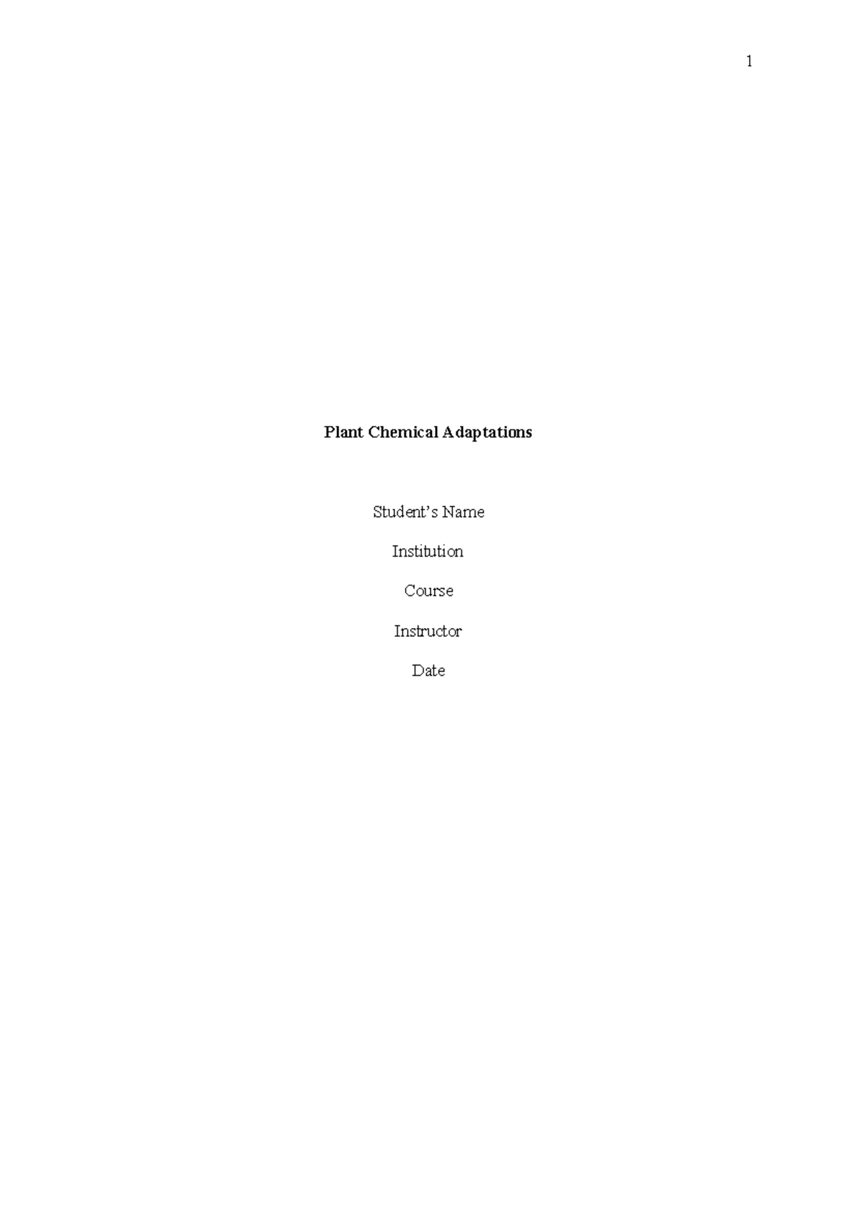 Plant Chemical Adaptations - Plant Chemical Adaptations Student’s Name ...