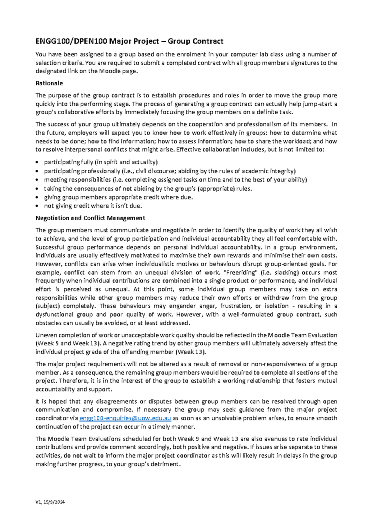 ENGG100 Major Project - Group Contract - ENGG100/DPEN100 Major Project ...