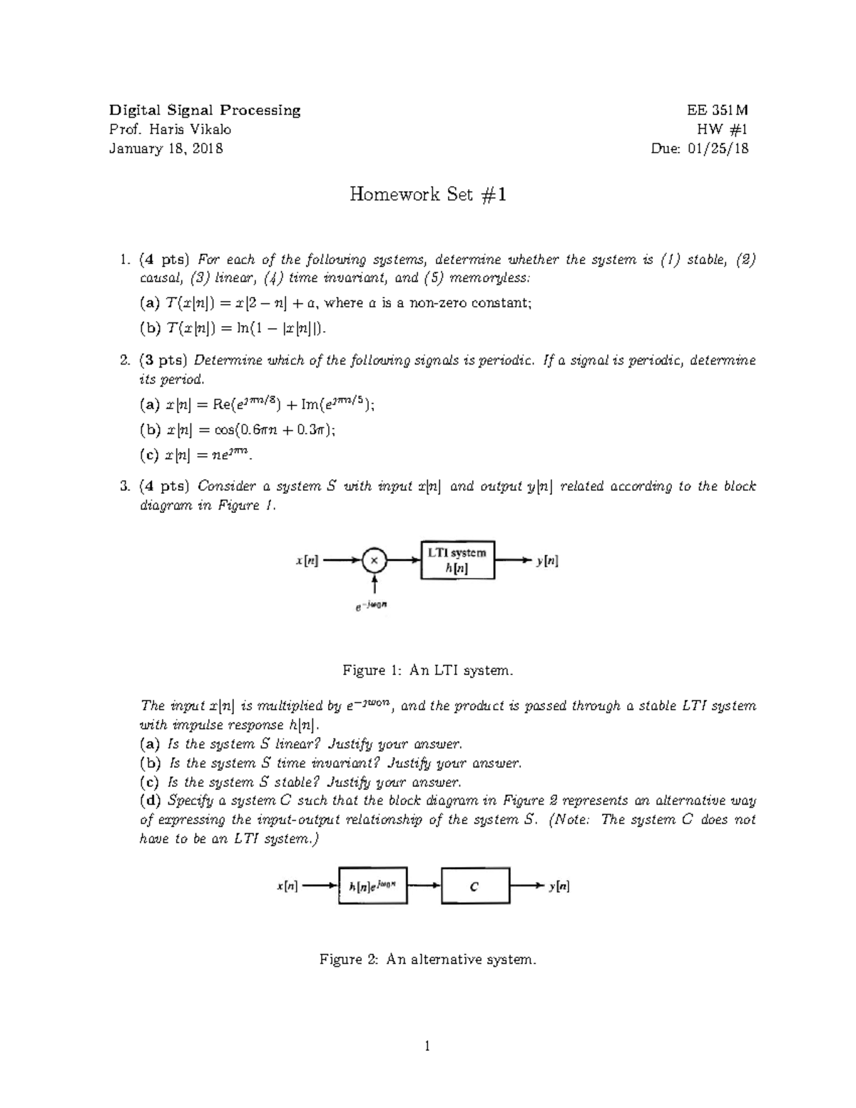 Hw1 - Homework 1 - Digital Signal Processing Prof. Haris Vikalo January ...