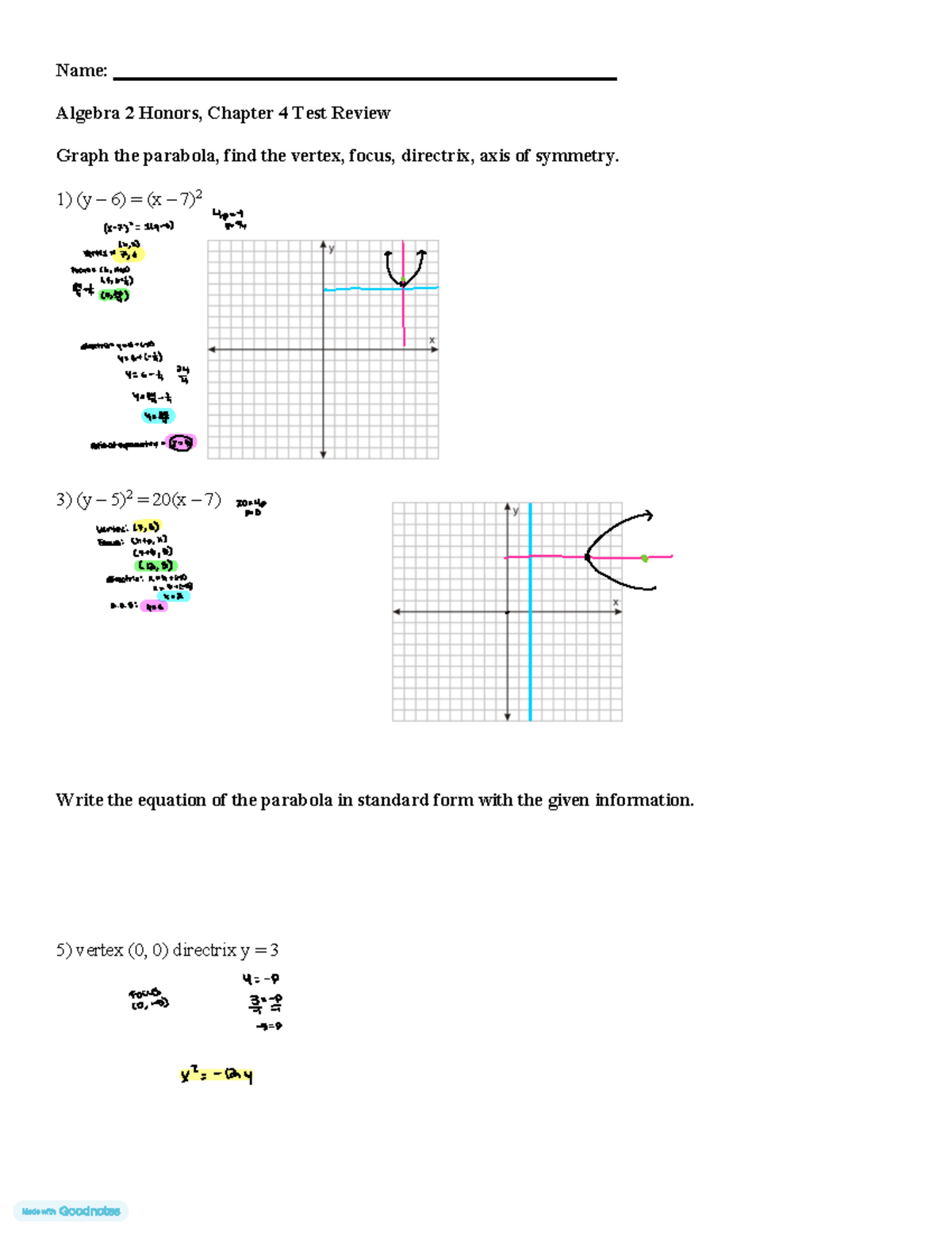 Untitled (Draft) - Svtsvtavtsvtsvst - Name: Algebra 2 Honors, Chapter 4 ...