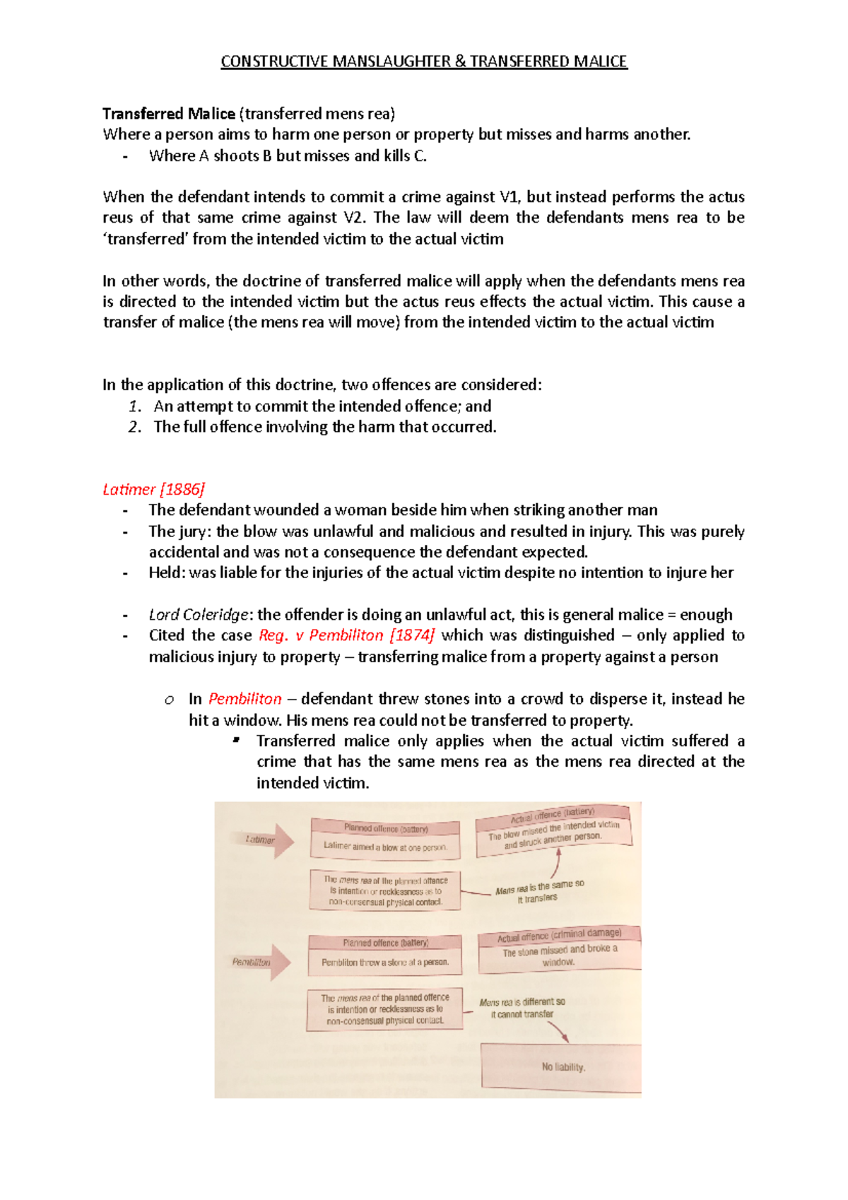 Constructive Manslaughter and Transferred Malice - Transferred Malice ...