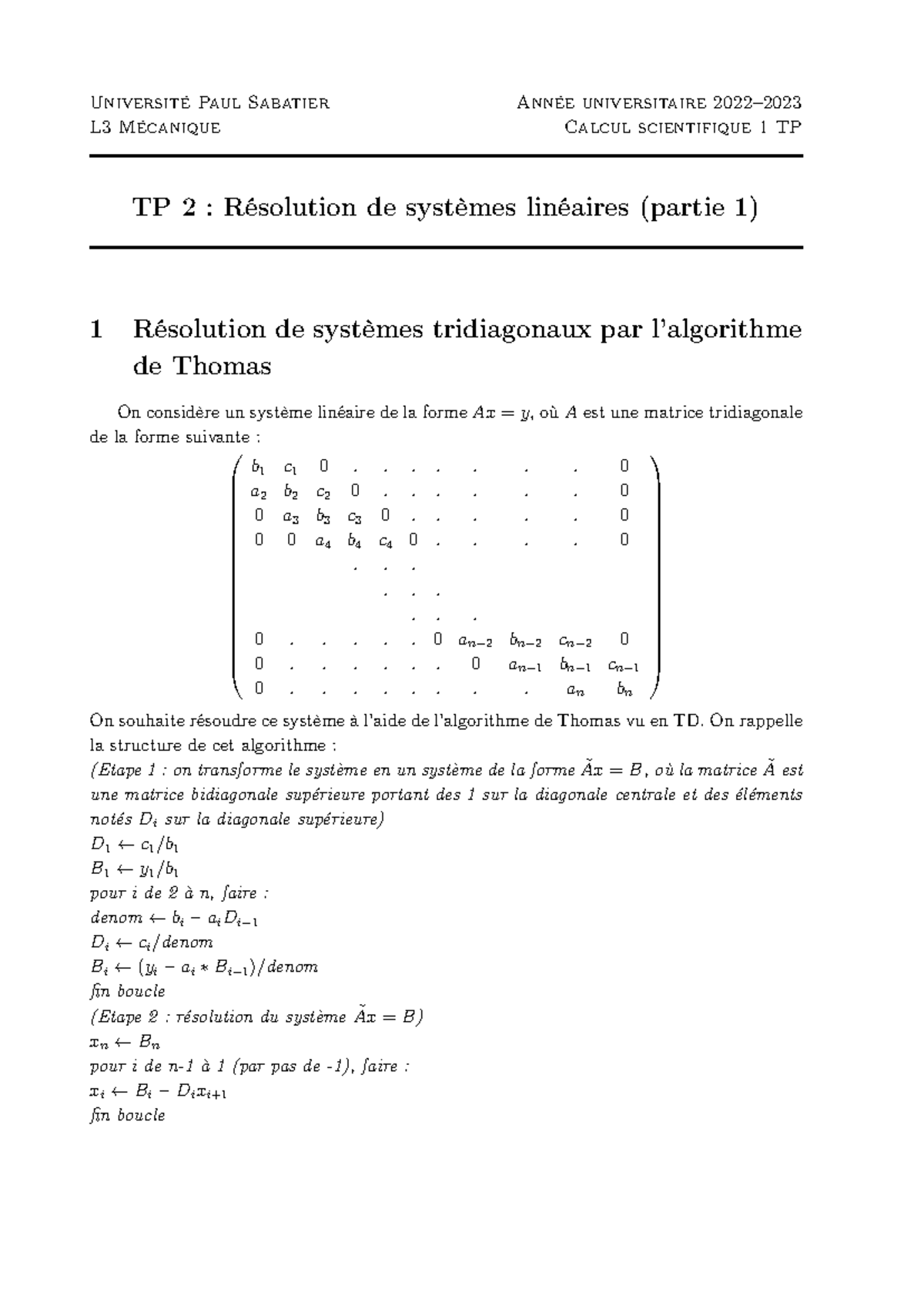 TP 2 : Résolution de systèmes linéaires (partie 1) - ...... 0 a 2 b 2 c ... TP 2 : Résolution de systèmes linéaires (partie 1) - ...... 0 a 2 b 2 c ...