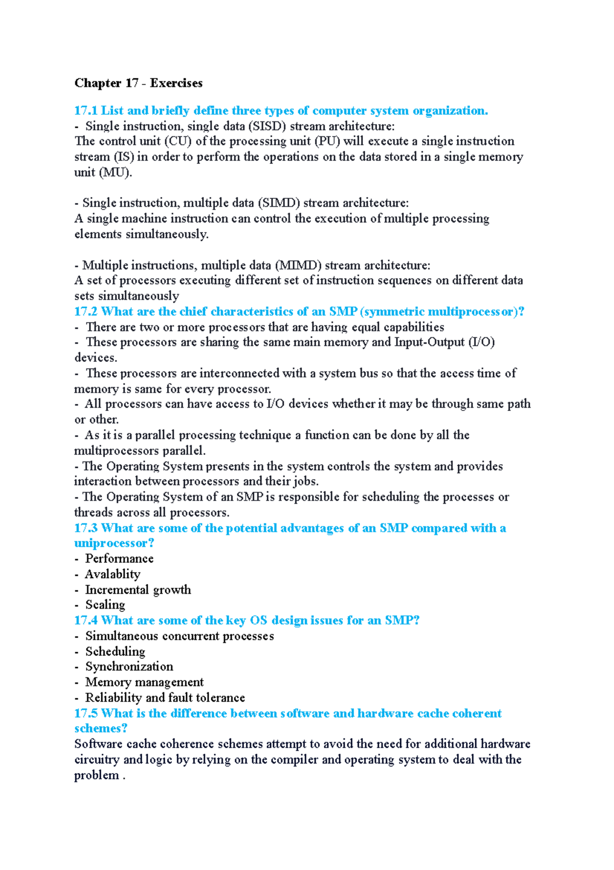 Review questions chapter 17 - Computer Architecture - FPT - Studocu