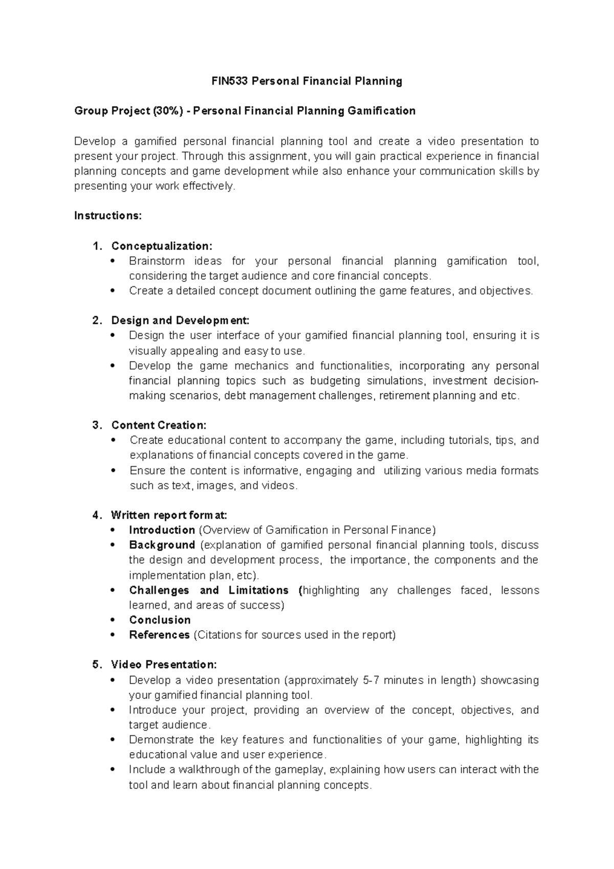 FIN533 Group Project 2024 - FIN533 Personal Financial Planning Group ...