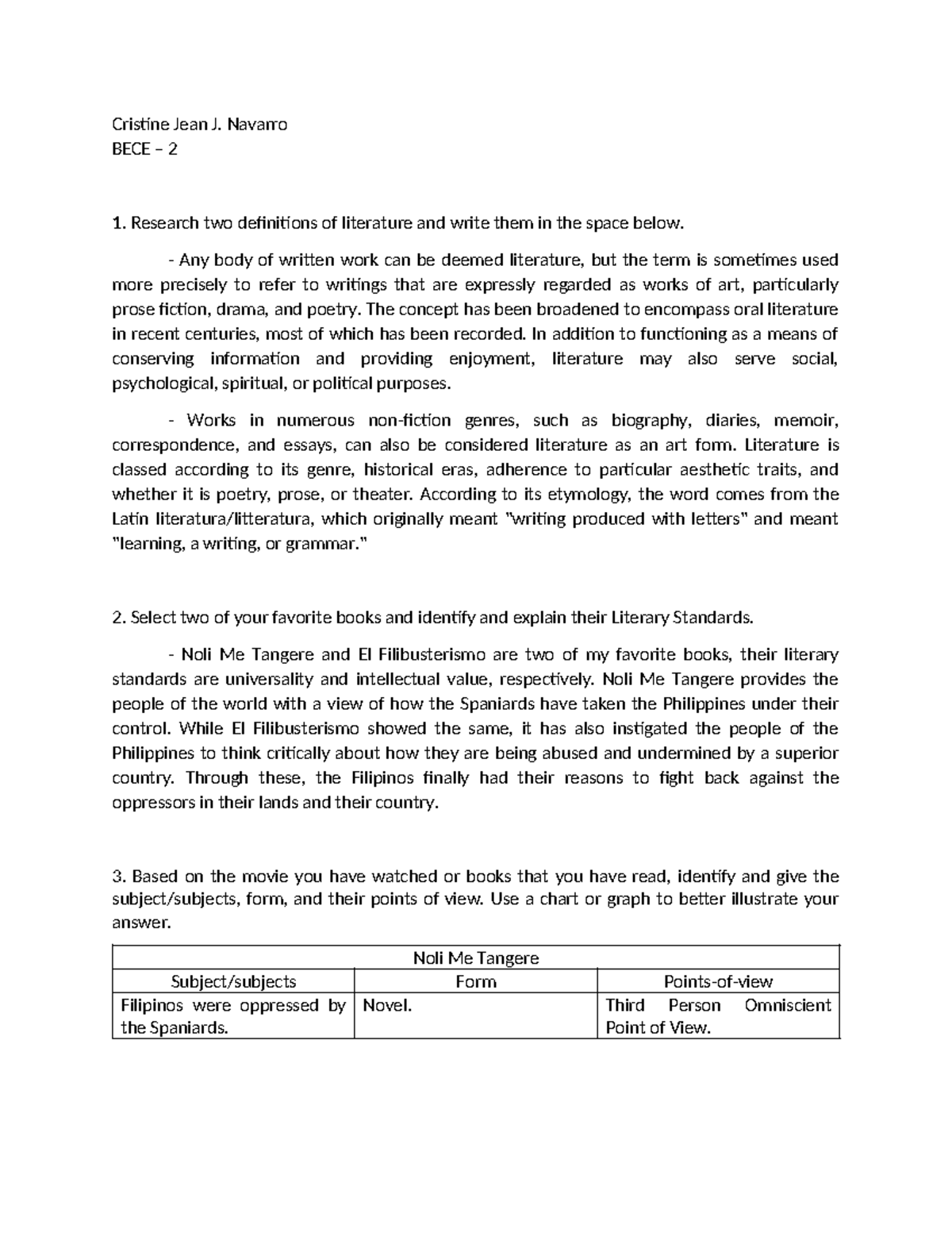 Navarro BECE2 LIT Activities - BECE – 2 Research two definitions of ...