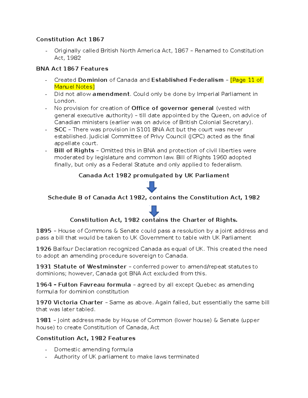 NCA Canadian Constitution Notes - Constitution Act 1867 Originally ...