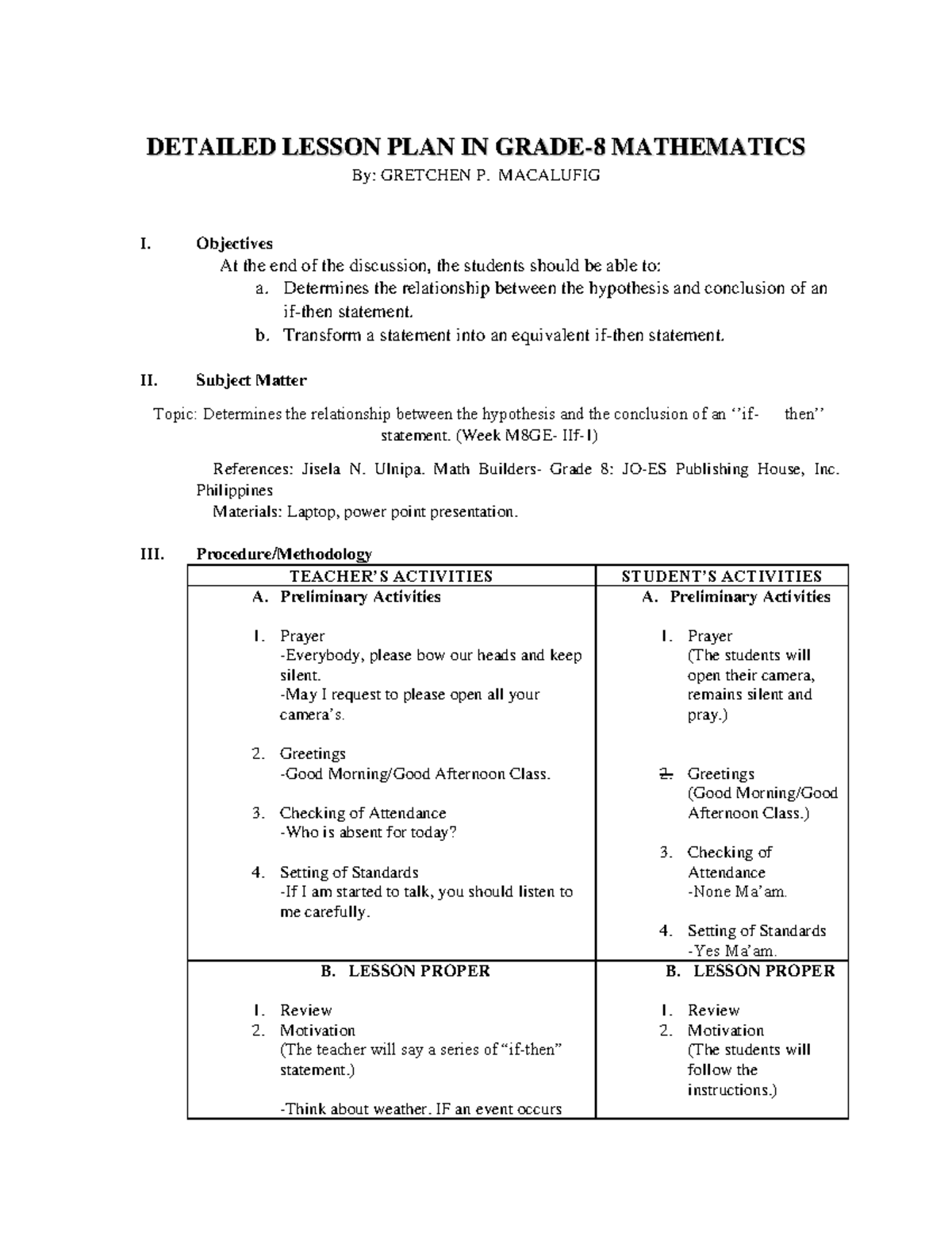 025677354 - Notes for Mathematics - DETAILED LESSON PLAN IN GRADE-8 ...