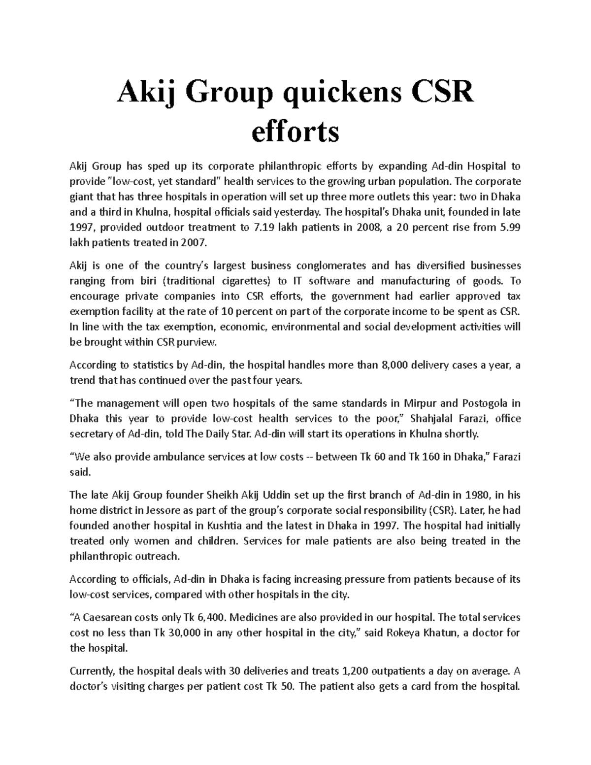 Akij Group quickens CSR efforts - Akij Group quickens CSR efforts Akij ...