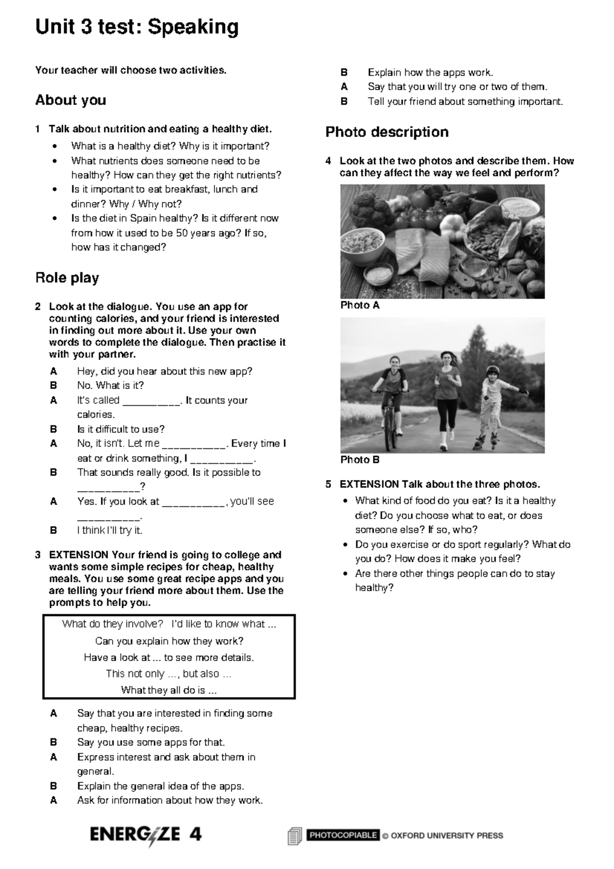 EN4 Demo U3 speaking - test - Unit 3 test: Speaking Your teacher will ...