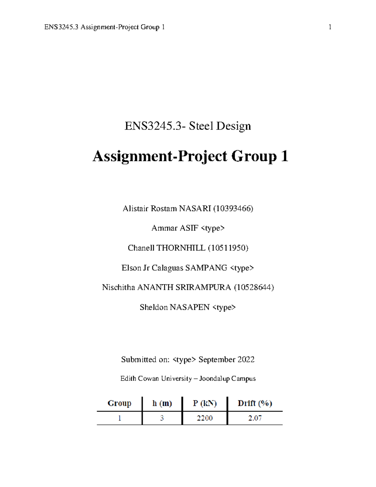 Steel Design - Group 1 - ENS3245 Assignment-Project Group 1 1 ENS3245 ...