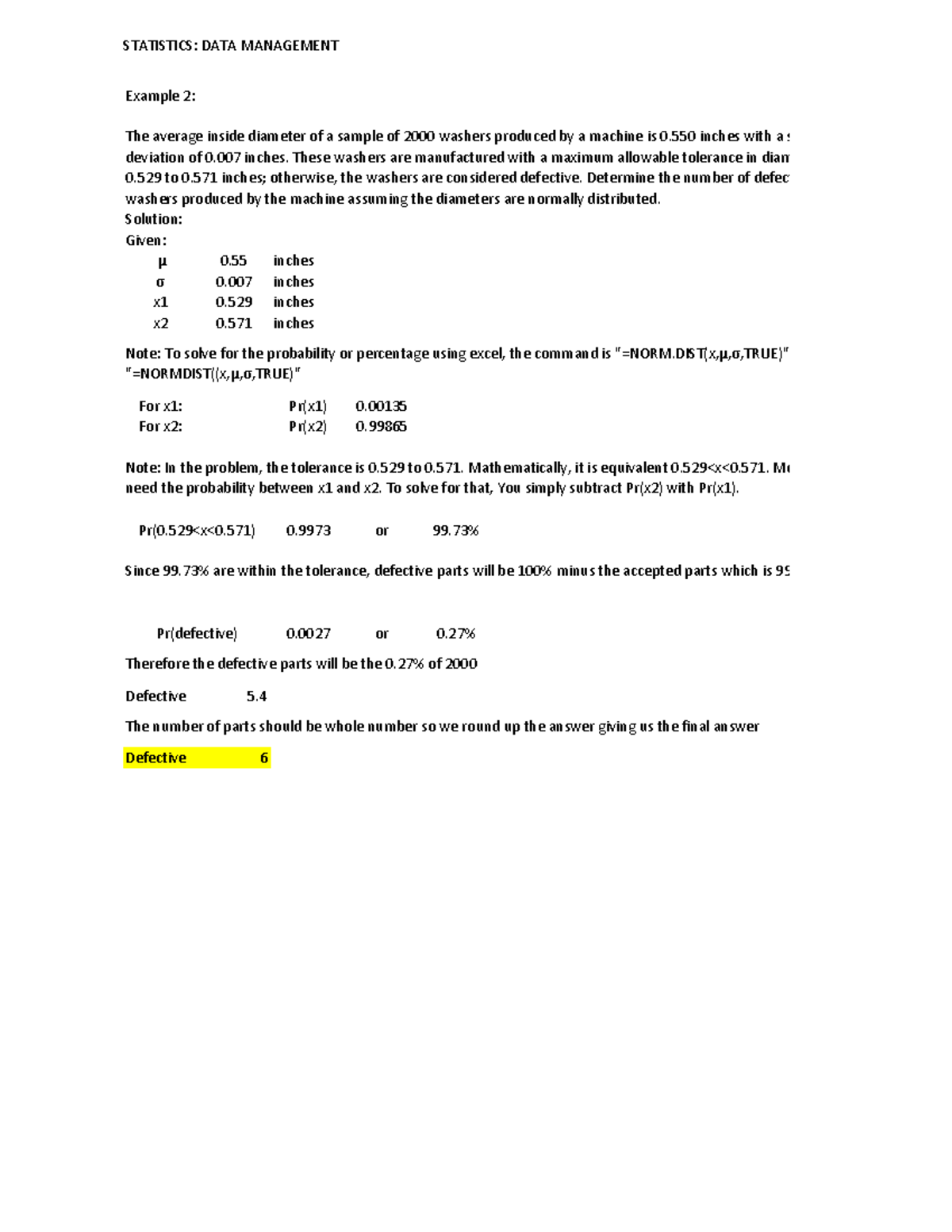 Statistics DATA Management Sample Problem - STATISTICS: DATA MANAGEMENT ...