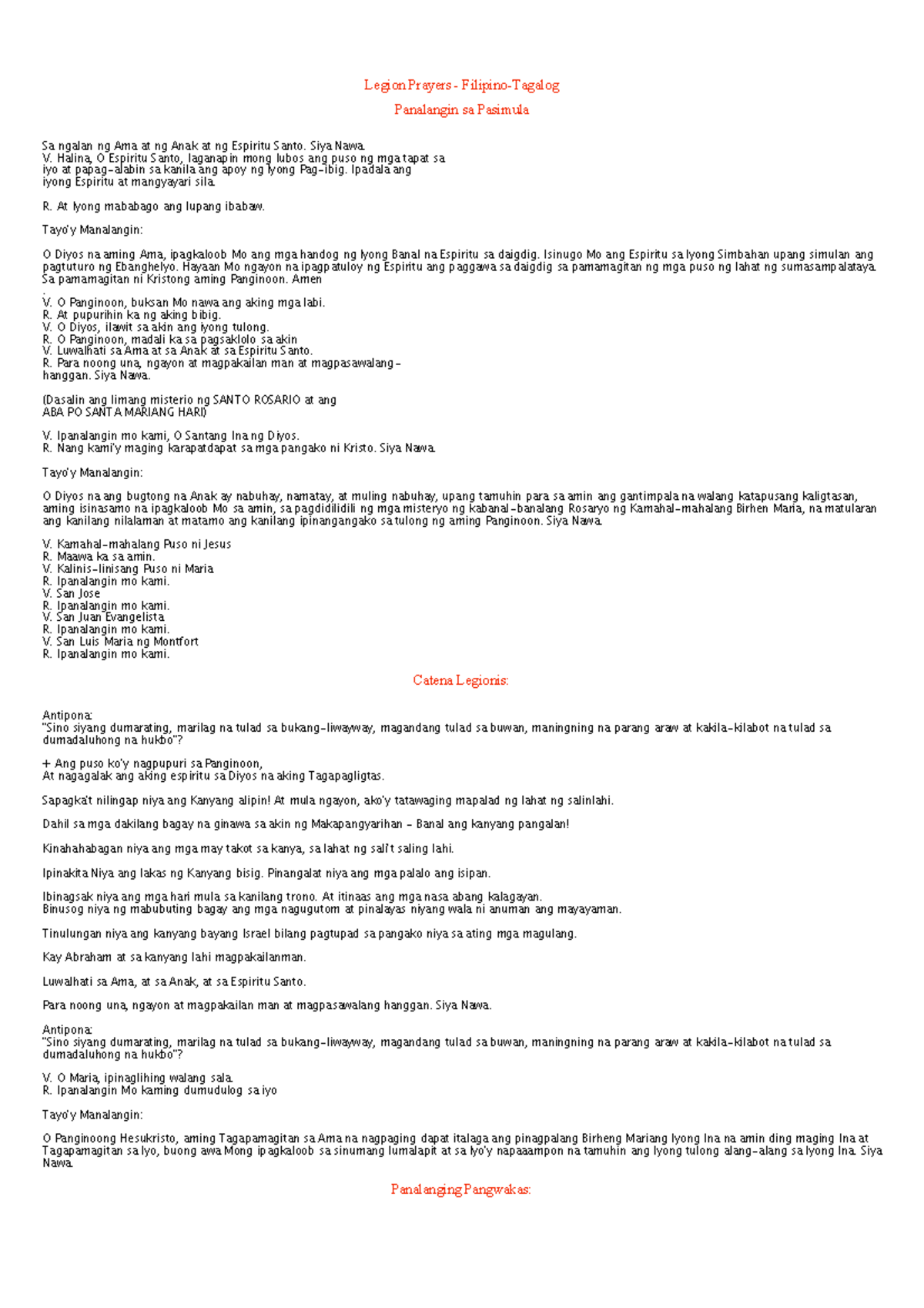 Filipino-Tagalog-Prayer - Legion Prayers - Filipino-Tagalog Panalangin ...