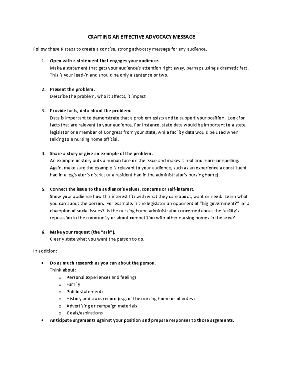 Crafting an Effective Advocacy Message han - CRAFTING AN EFFECTIVE ...