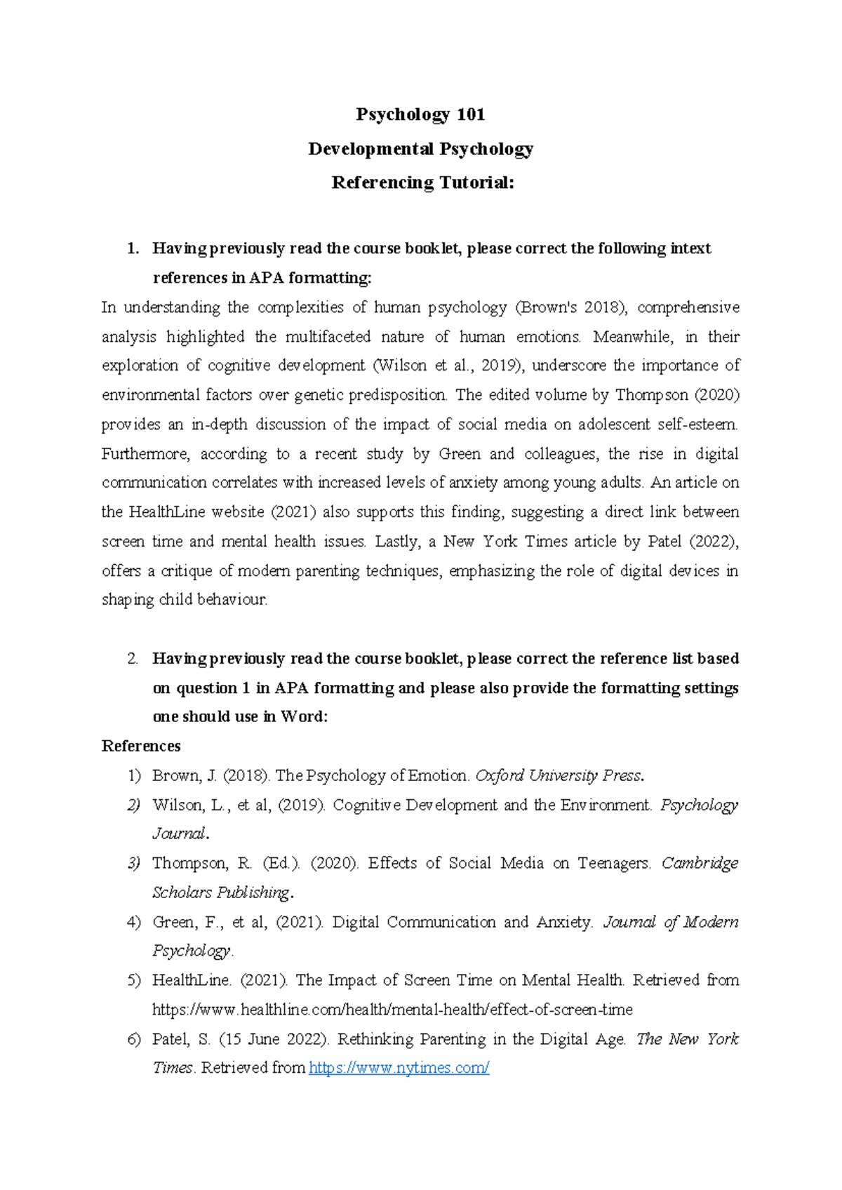 Referencing Tutorial - Psychology 101 Developmental Psychology Referencing Tutorial: 1. Having ...