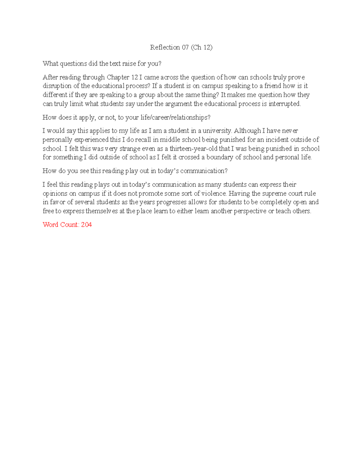 Reflection 07 - question, apply, communicate - Reflection 07 (Ch 12 ...