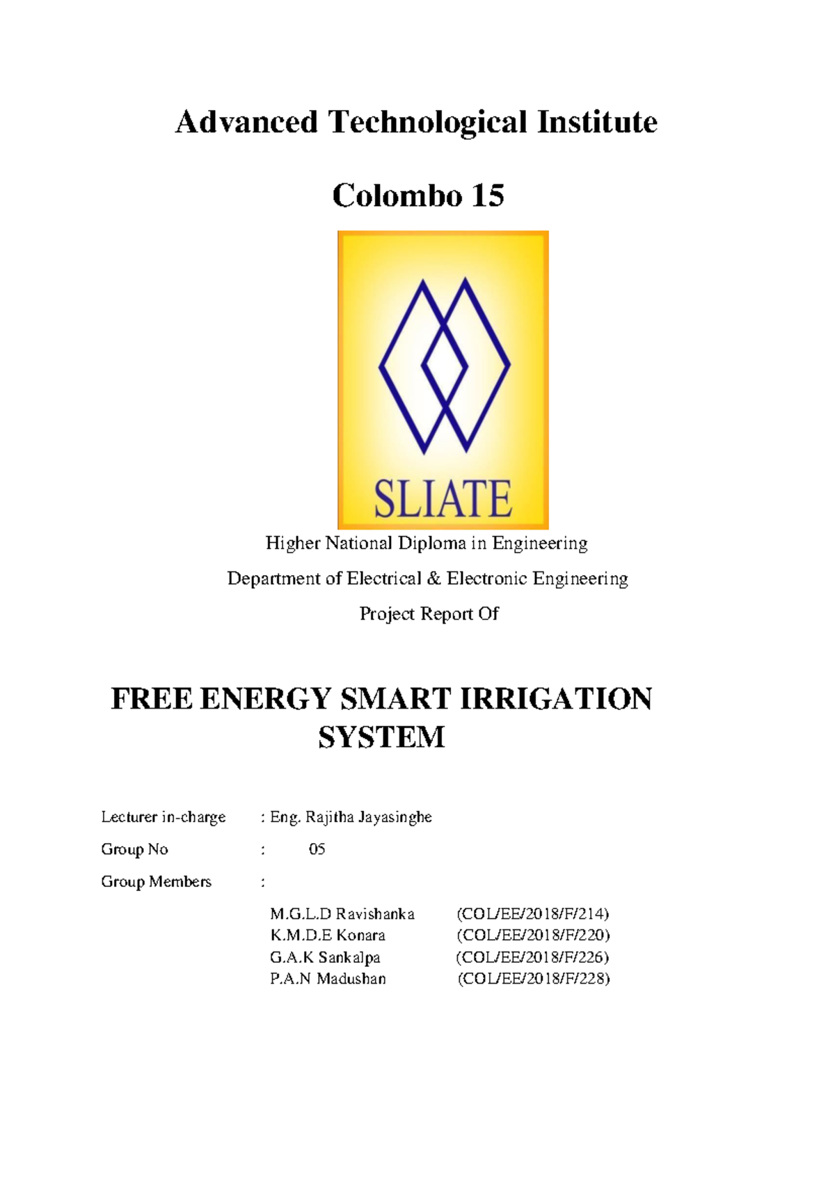 Final report - Good - Advanced Technological Institute Colombo 15 ...