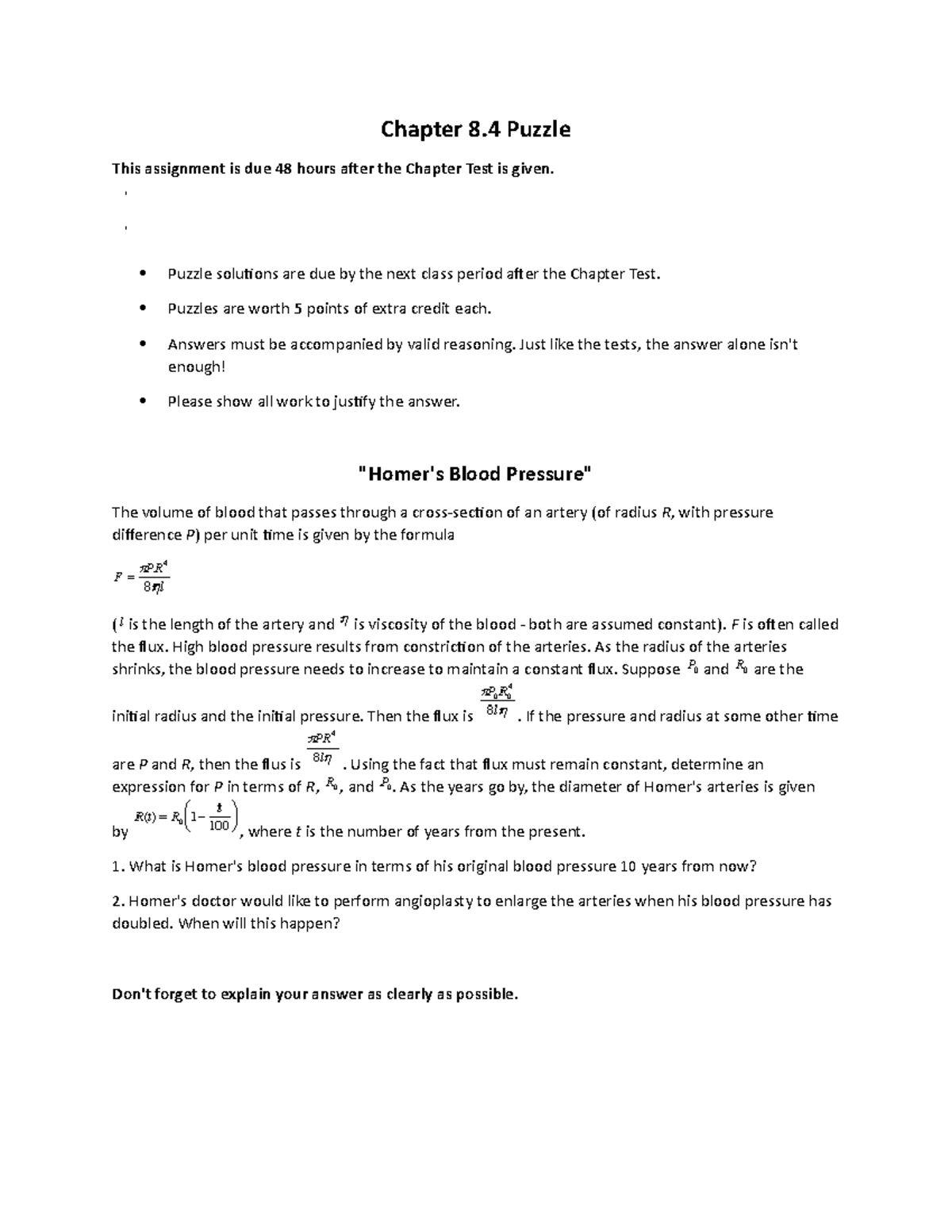 Chapter 8.4 Puzzle - Chapter 8 Puzzle This assignment is due 48 hours ...