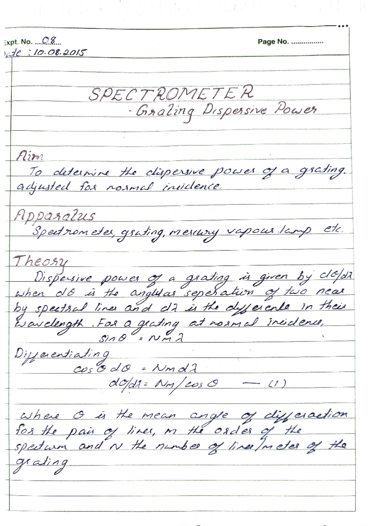Spectrometer 2 To Determine The Dispersive Power Of Grating Adjusted