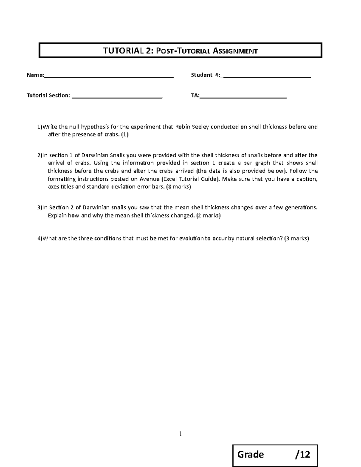 natural selection - TUTORIAL 2: POST-TUTORIAL ASSIGNMENT - Studocu