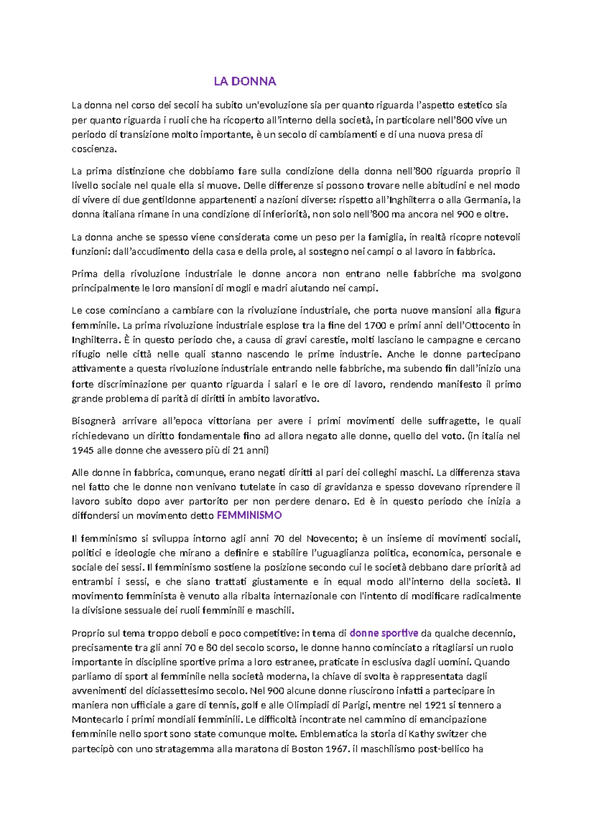 Tesina la donna - LA DONNA La donna nel corso dei secoli ha subito un ...