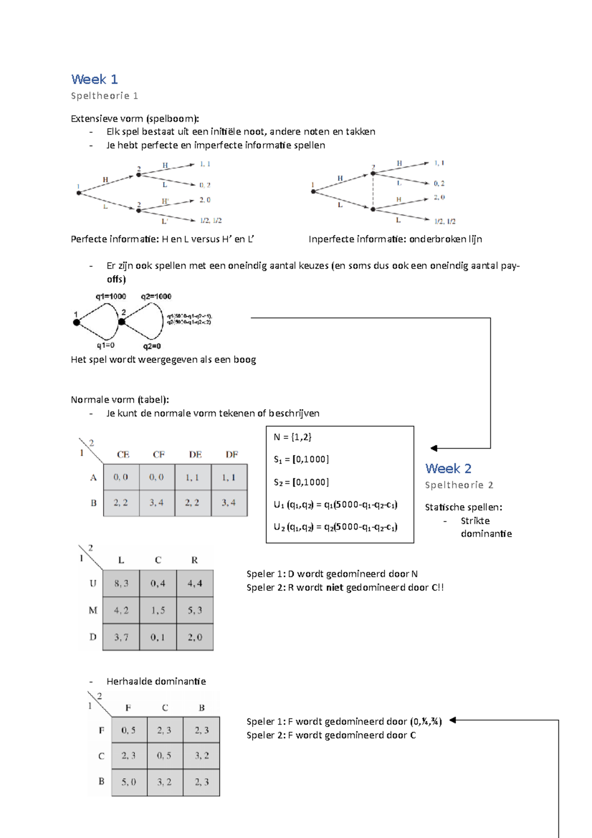 Wiskunde & speltheorie samenvatting - Week 1 Speltheorie 1 Extensieve ...