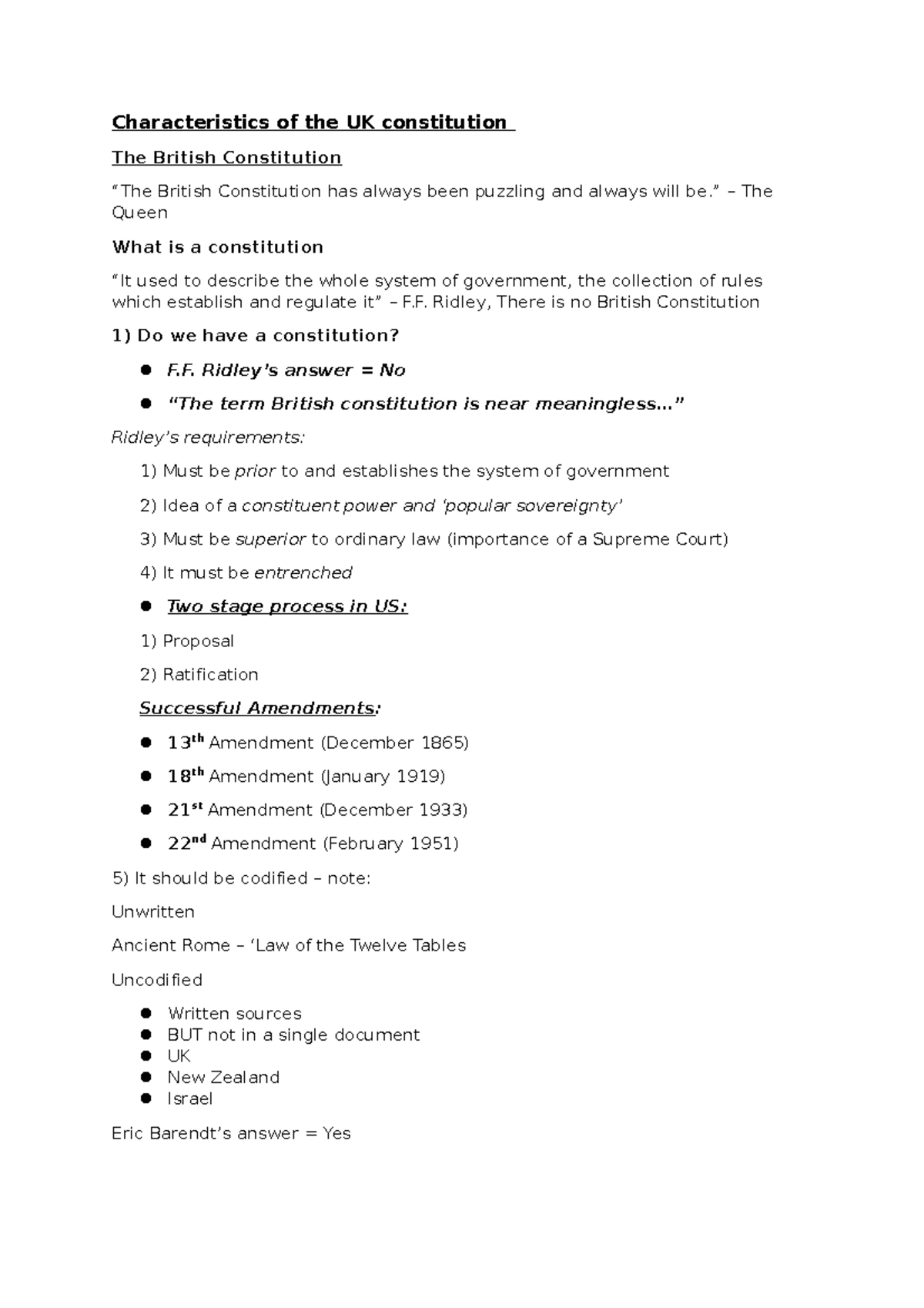 Characteristics of the UK constitution - ” – The Queen What is a ...