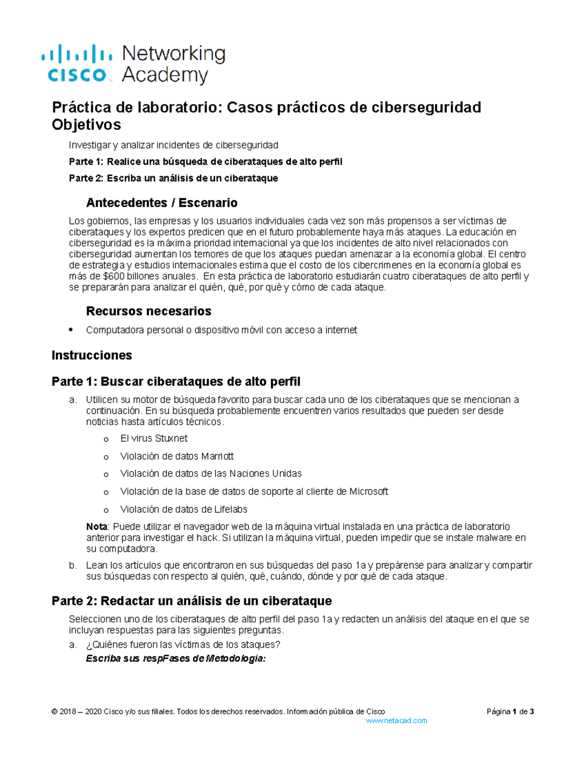 Lab - Cybersecurity Case Studies - Práctica de laboratorio: Casos ...