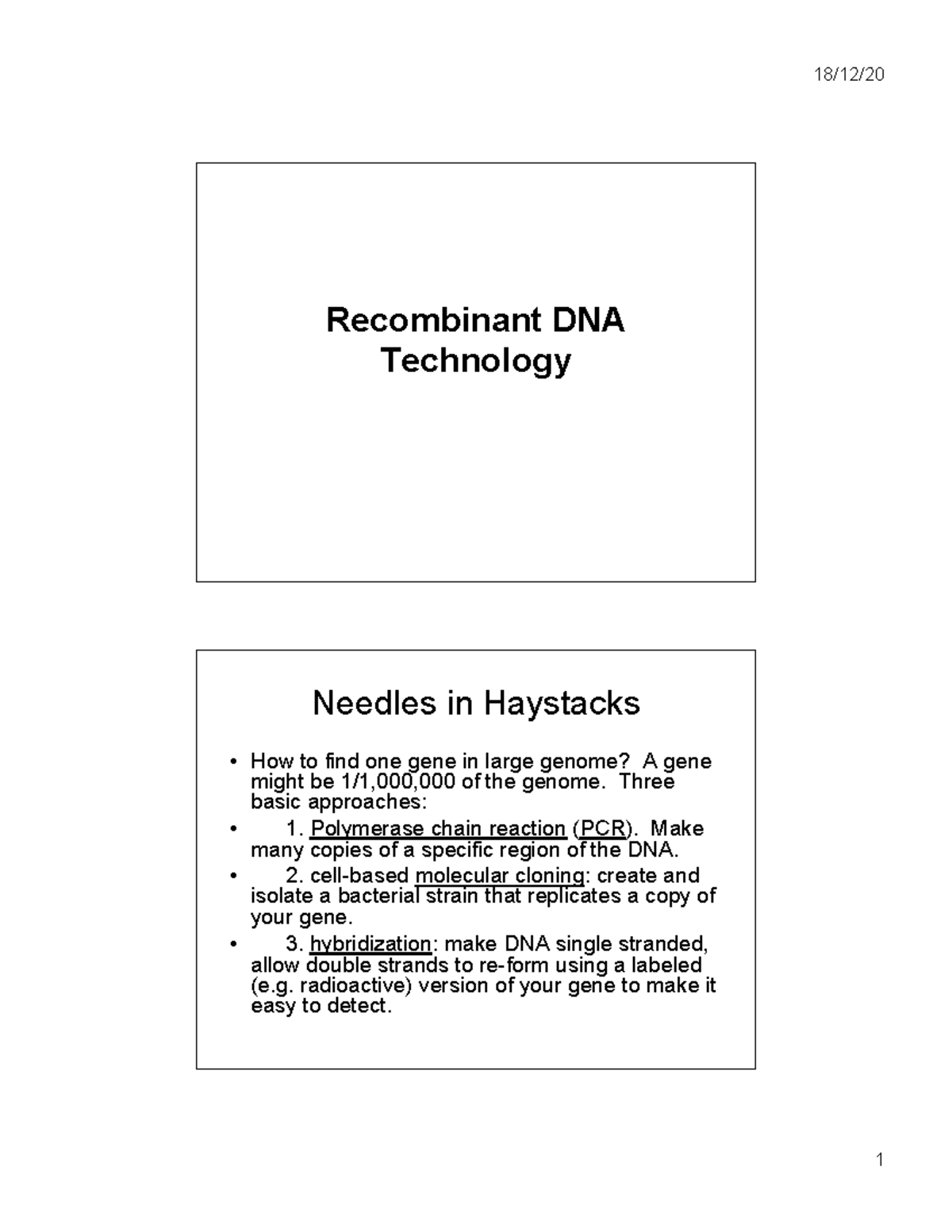 Recombinant dna technology - Recombinant DNA Technology Needles in ...