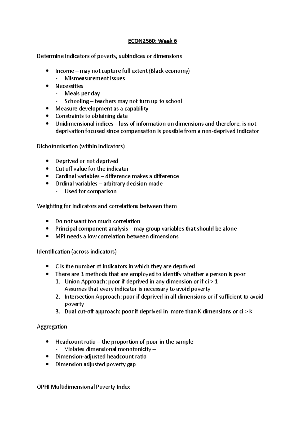 ECON2560 Week 6 - Lecture notes 6 - ECON2560: Week 6 Determine ...