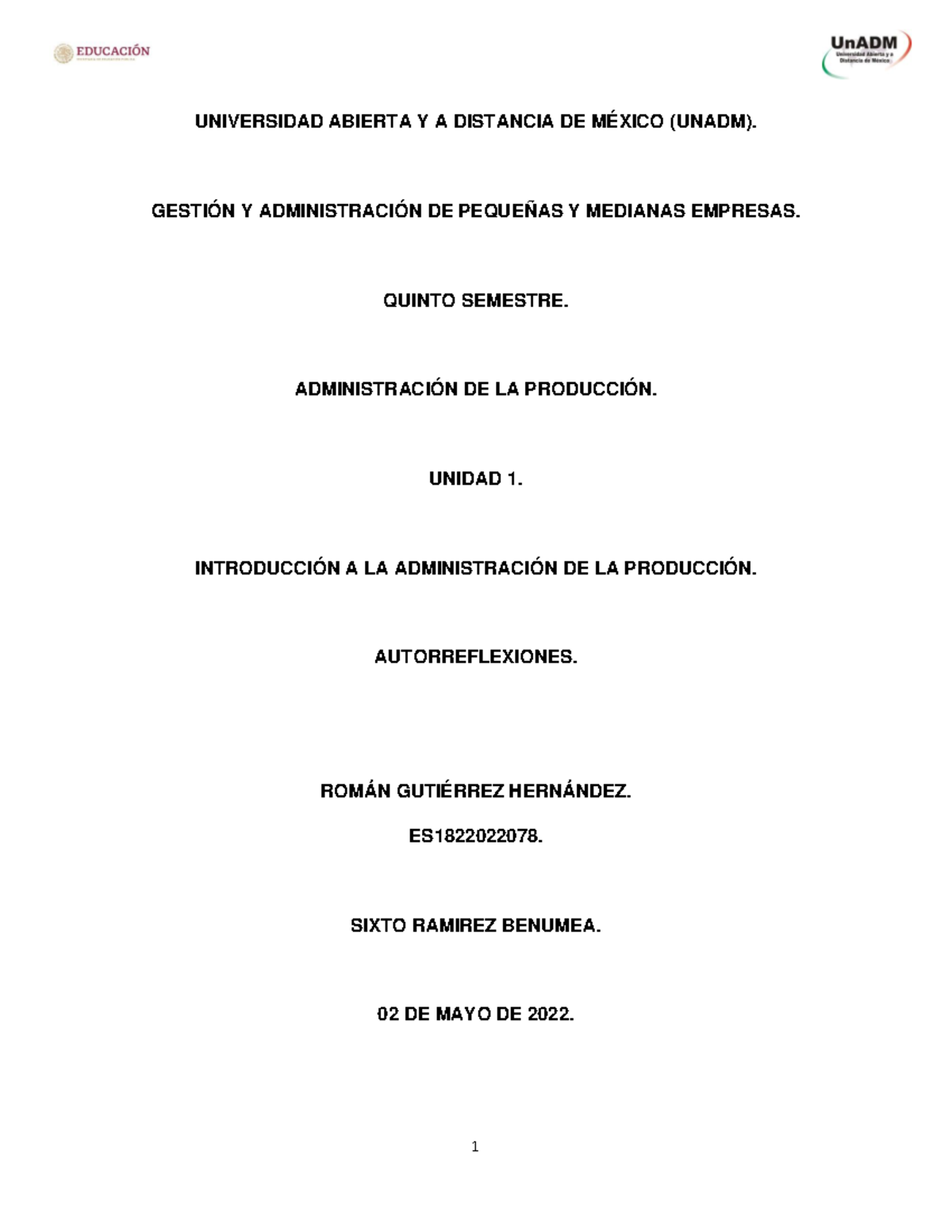 GADP ATR U1 ROGH - TAREA - UNIVERSIDAD ABIERTA Y A DISTANCIA DE MÉXICO (UNADM). GESTIÓN Y - Studocu