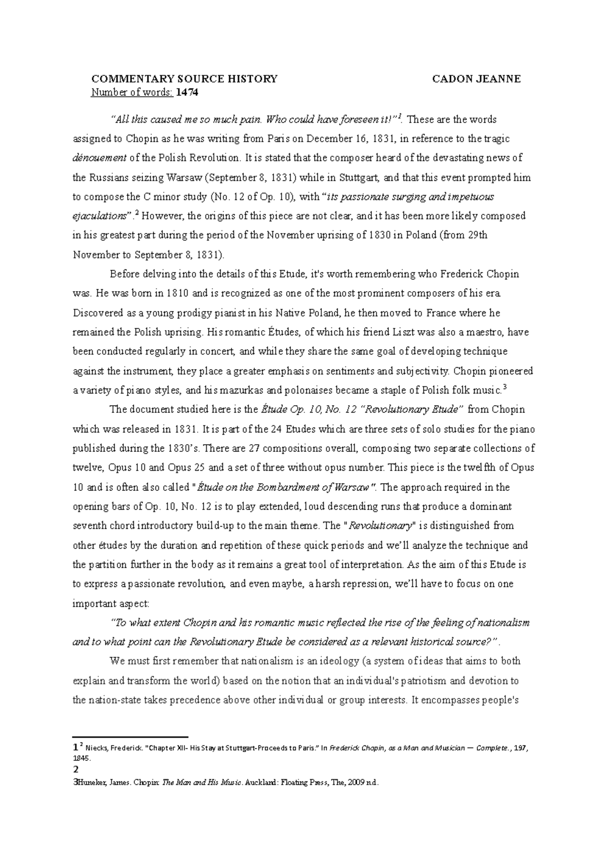 Chopin -Commentary Source - COMMENTARY SOURCE HISTORY CADON JEANNE ...