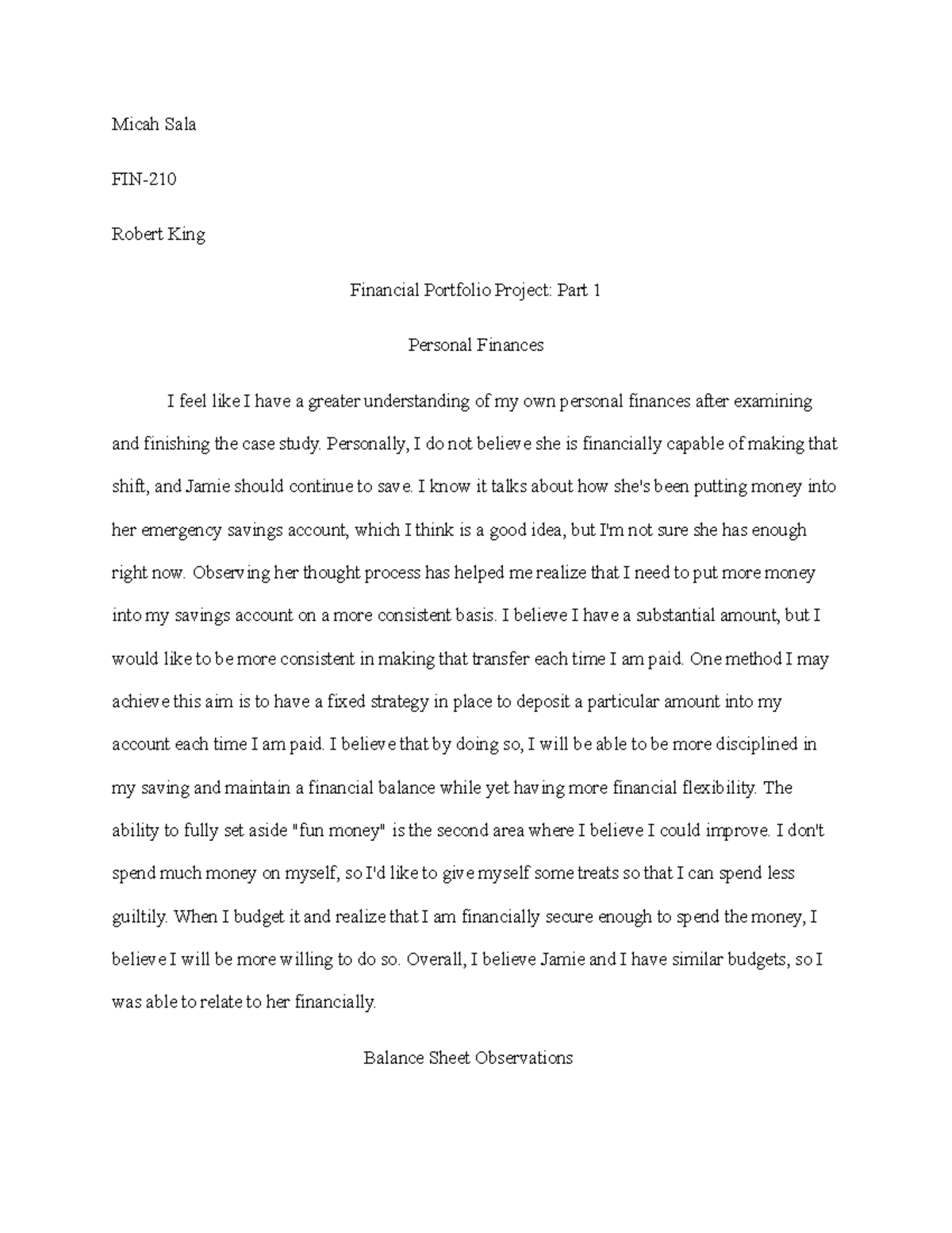 Financial Portfolio Part 1 - BHS-330 - GCU - Studocu