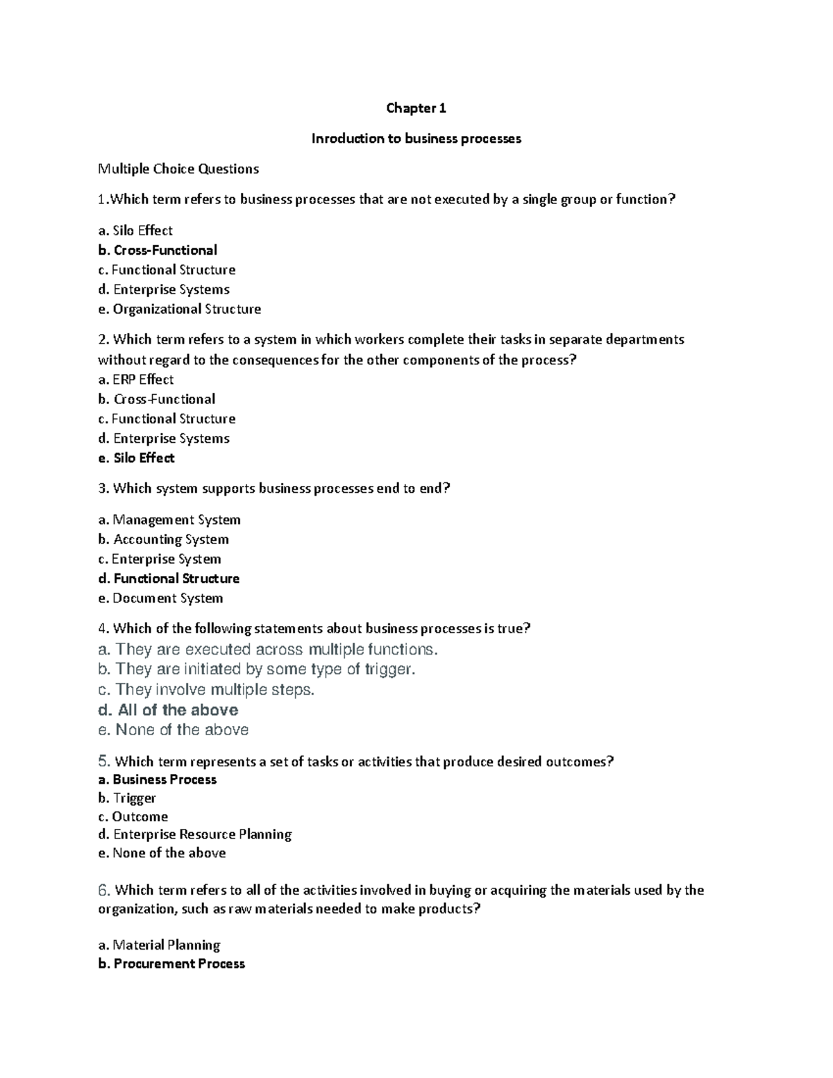 Ch1 - Test bank for ERP - Chapter 1 Inroduction to business processes ...