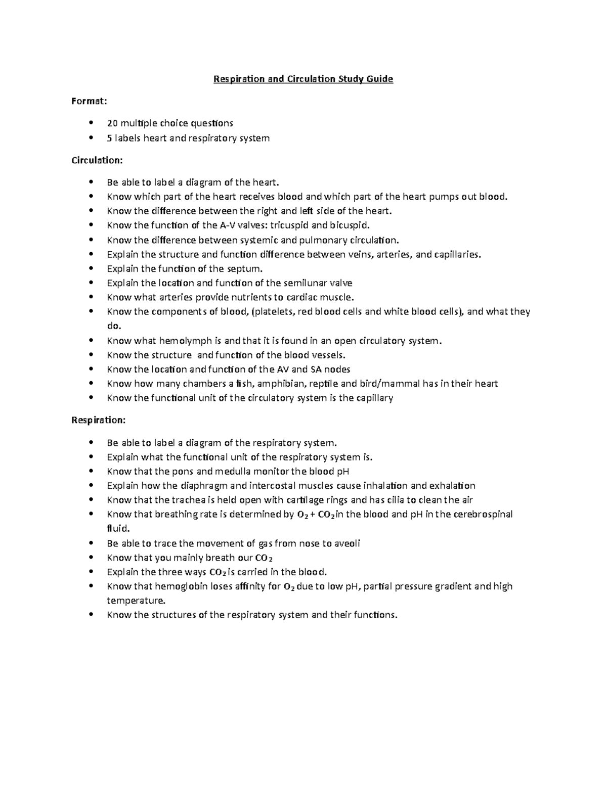 Respiration and Circulation Study Guide 2018 - Respiration and ...